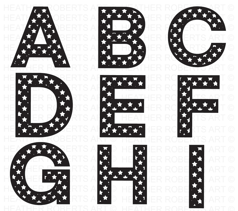 Stars Monogram Alphabet and Numbers SVG Bundle Stars Letters | Etsy