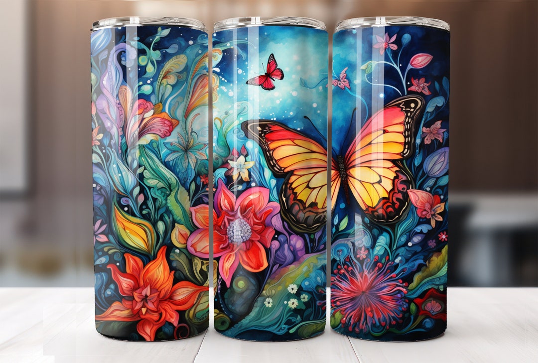 20 Oz Watercolor Butterfly Tumbler Wrap, Butterfly Tumbler Wrap ...