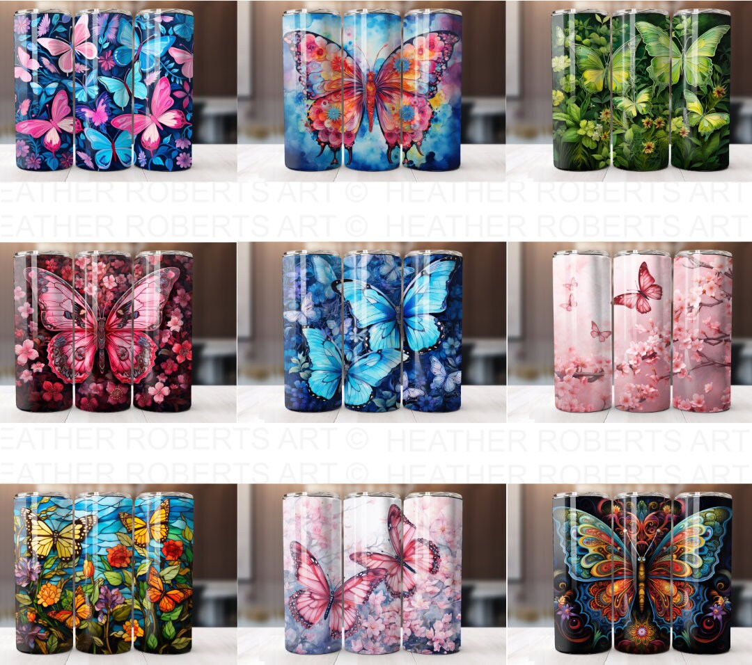 Butterfly 20 Oz Tumbler Wrap Bundle, Butterfly Tumbler Wrap, Vibrant ...