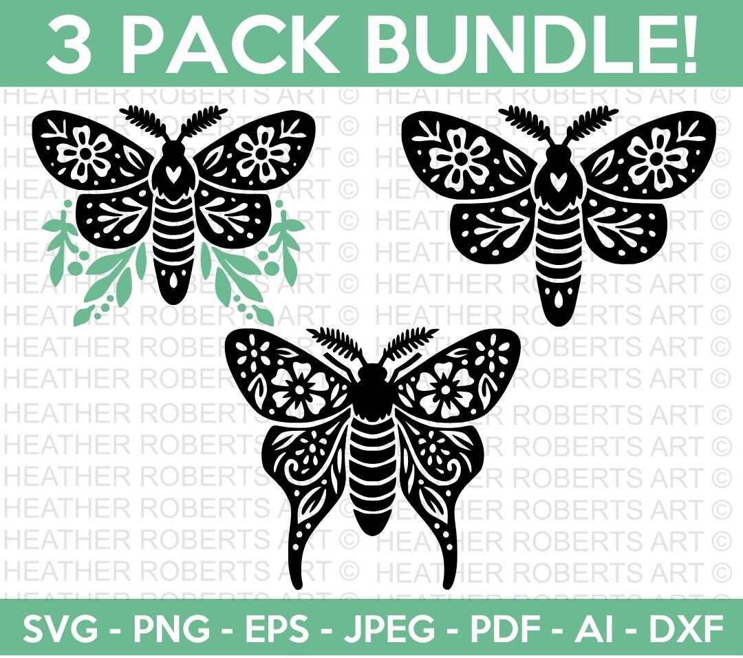 Floral Moth SVG Bundle, Insect Svg, Moth Clipart, Celestial Moth Svg ...