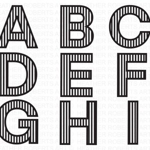 Striped Monogram Alphabet and Numbers SVG Bundle, Striped Letters SVG ...