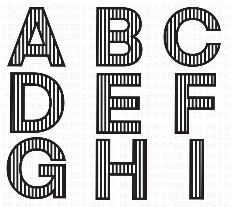 Striped Monogram Alphabet and Numbers SVG Bundle Striped - Etsy