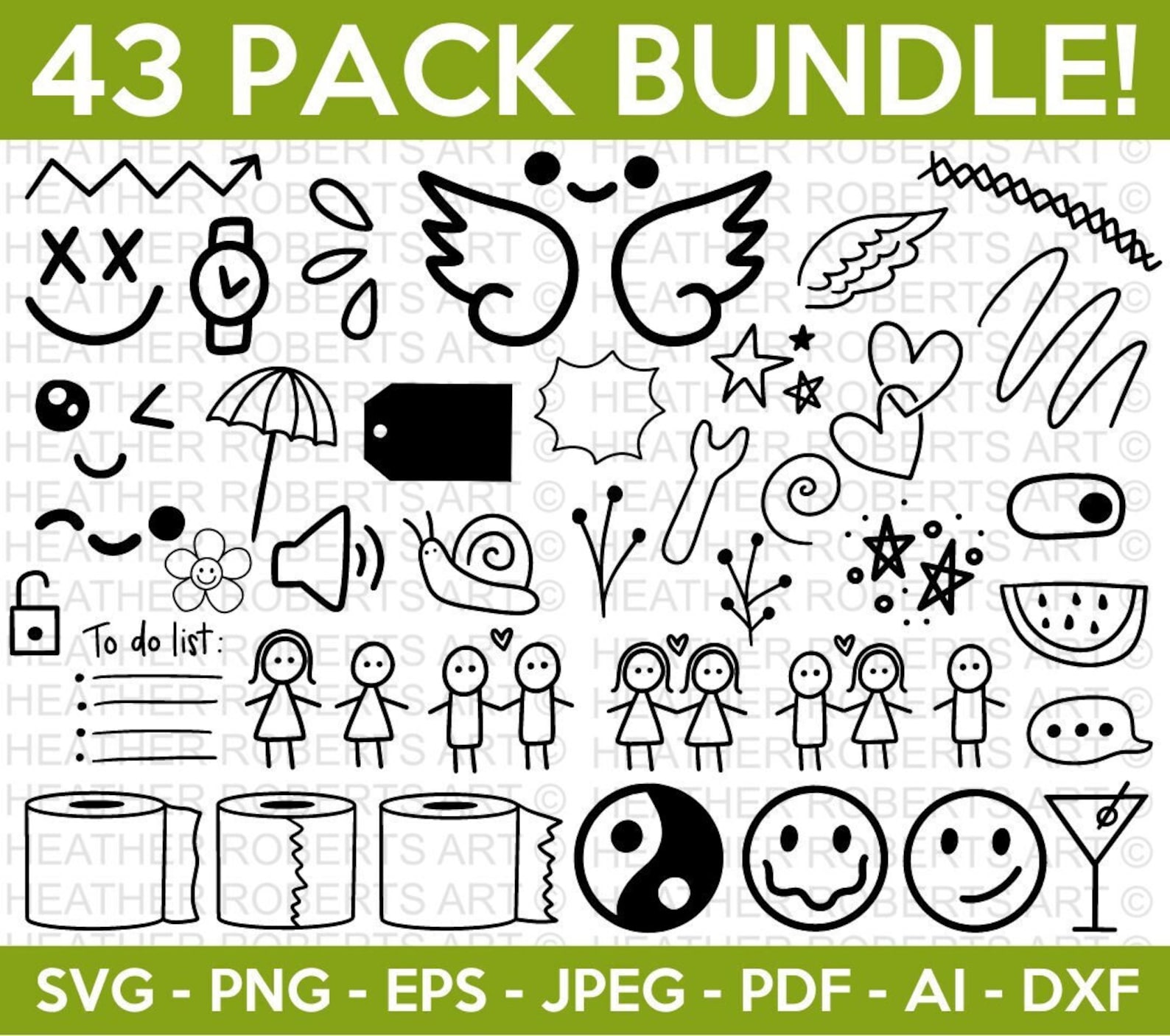 Doodle SVG Bundle, Heart SVG, Wings Svg, Stars Svg, Emoji Svg, Hand ...