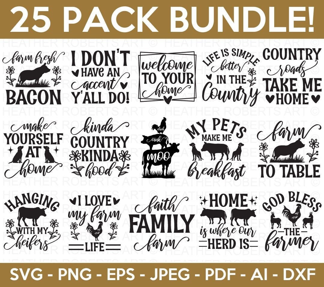Farmhouse Quotes SVG Bundle: Farm Animals, Home Decor (digital Files ...