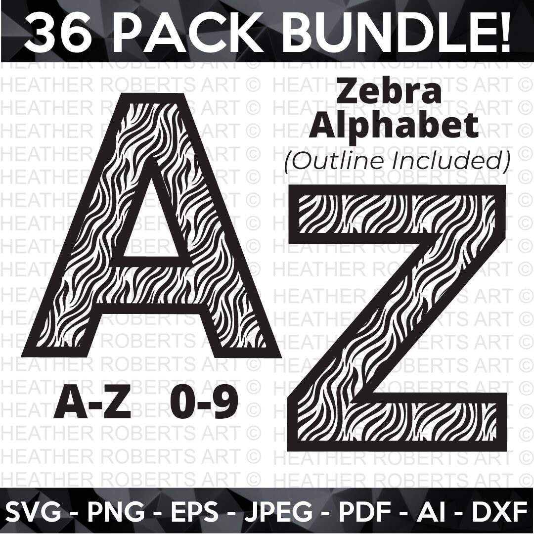 Zebra Monogram Alphabet and Numbers SVG Bundle, Zebra Print Letters SVG ...