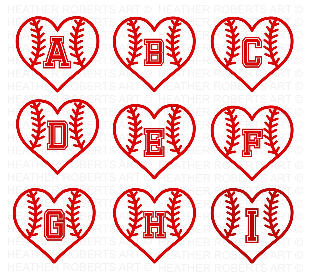 Baseball Softball Heart Monograms SVG Bundle, Baseball Heart Svg ...