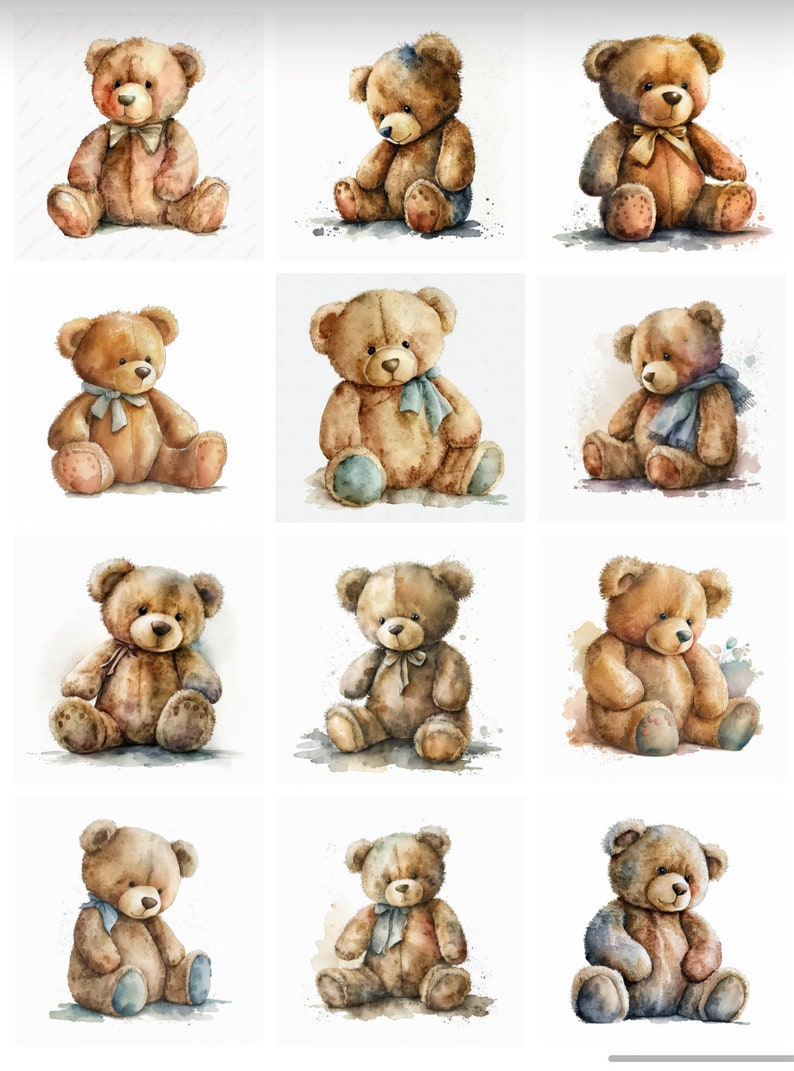 Watercolor Teddy Bear Clipart Teddy Bear Cute Clip Art Card - Etsy UK