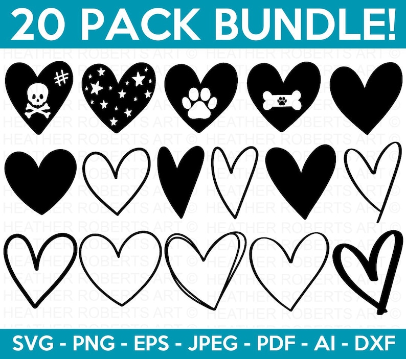 Heart and Arrow SVG Bundle: Doodle Cut Files (digital Download) - Etsy