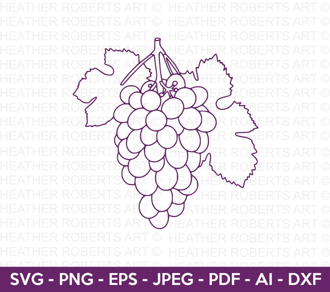 Grapes Outline SVG: Fruit Clipart, Cricut Cut Files (digital Download ...