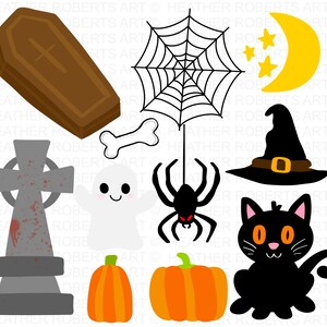 Halloween Clipart Set, Halloween PNG, Cute Halloween Clipart Set, Witch ...
