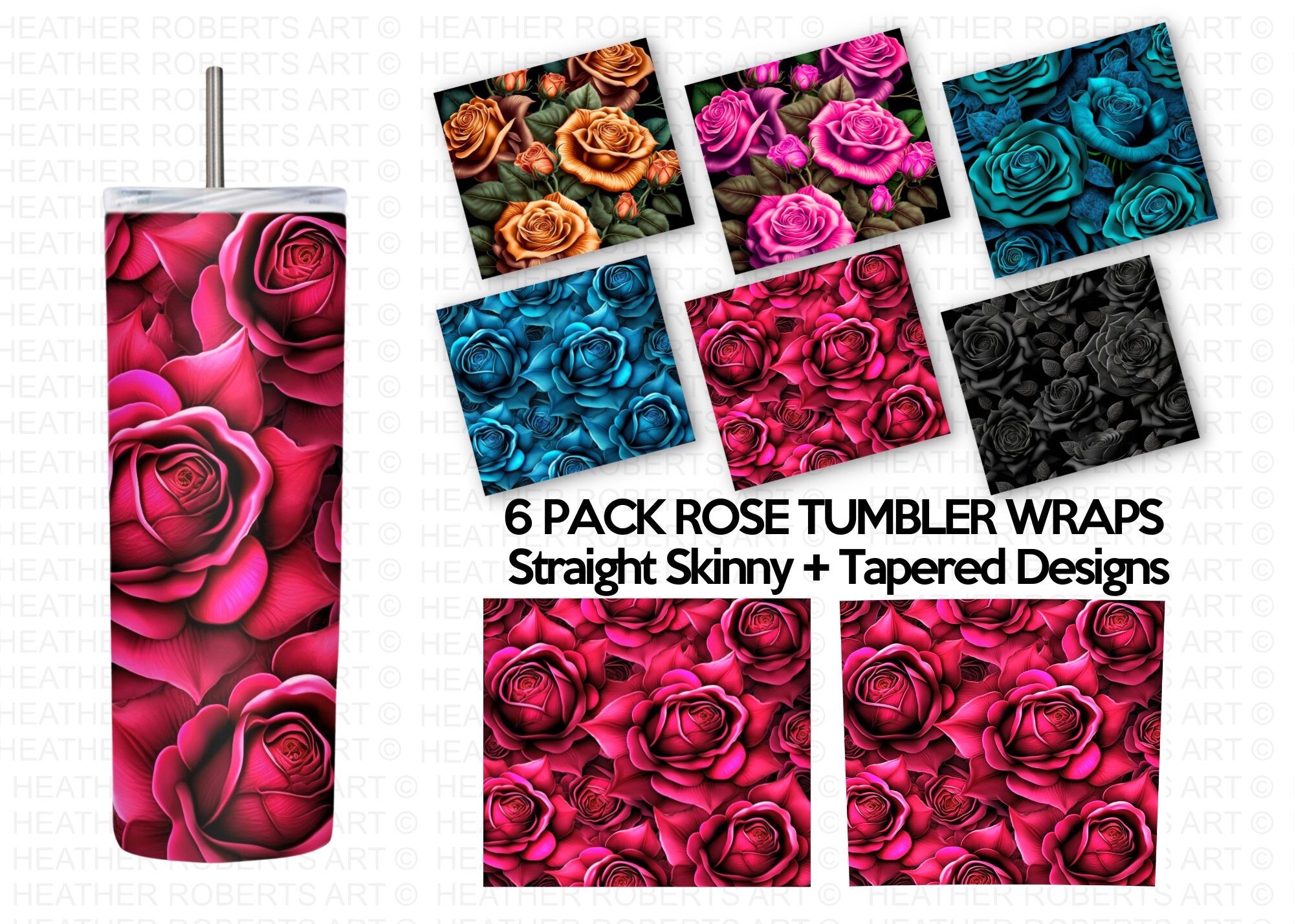 Rose Tumbler Sublimation Wraps Bundle: Skinny & Tapered (PNG Digital ...