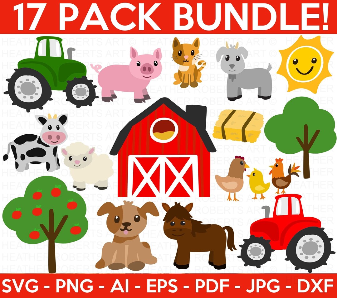 Farm Animals SVG Bundle, Cute Farm Animals SVG, Barn Svg, Farmyard ...