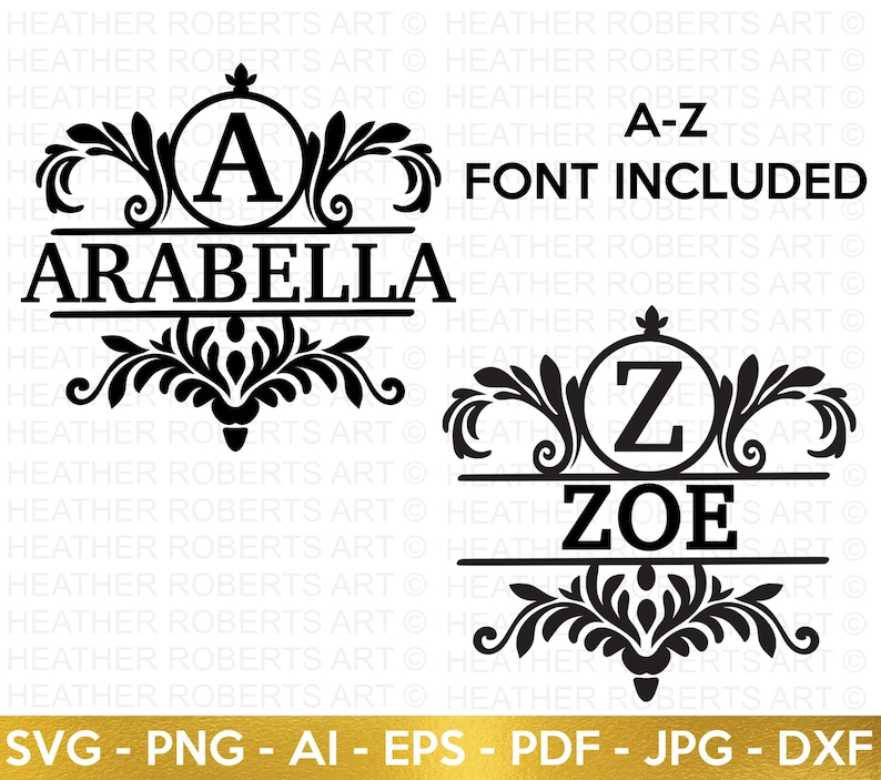 Split Fancy Monogram Alphabet SVG, PNG, Split Monogram Frame Alphabet ...