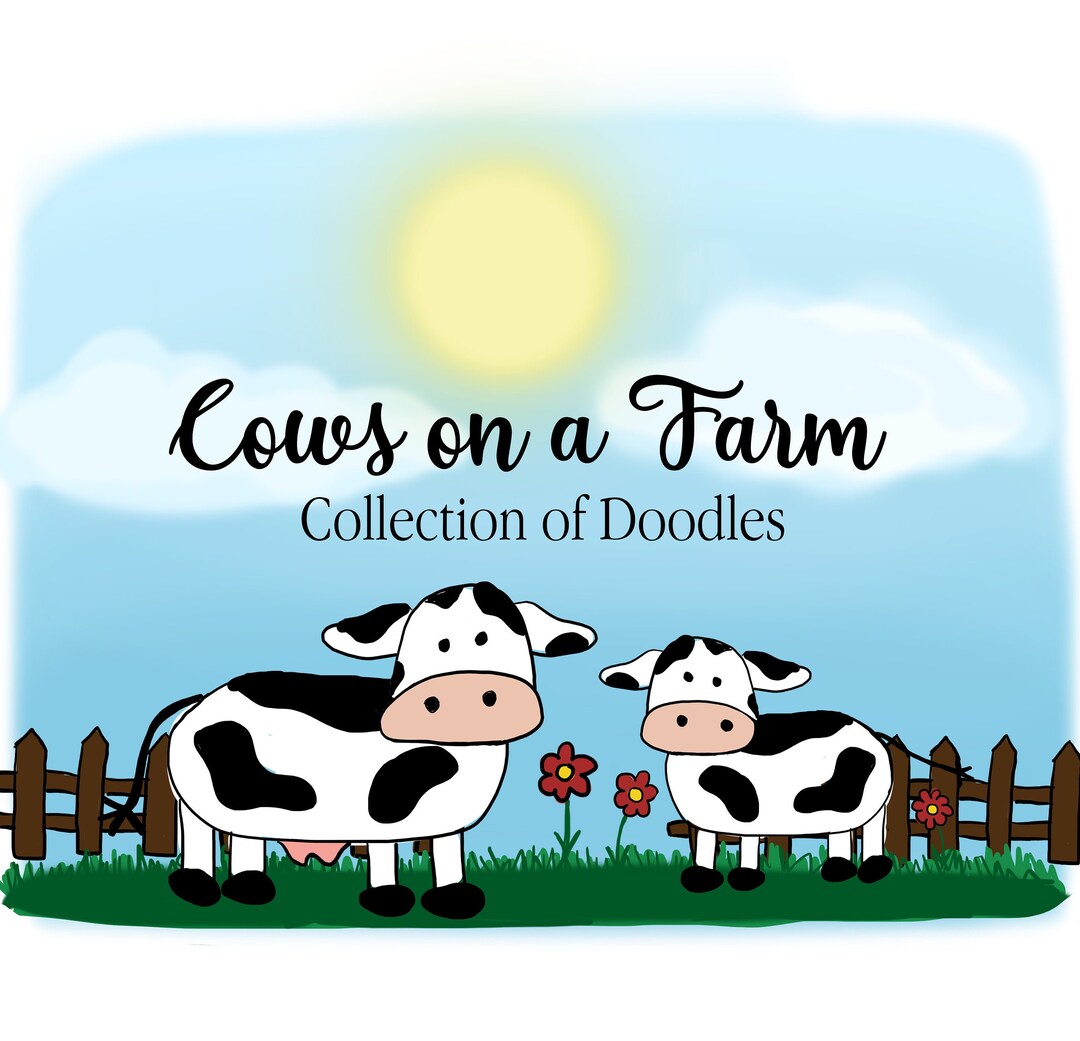 Cow Clipart Doodles: Farm Animal PNG Graphics (instant Download) - Etsy