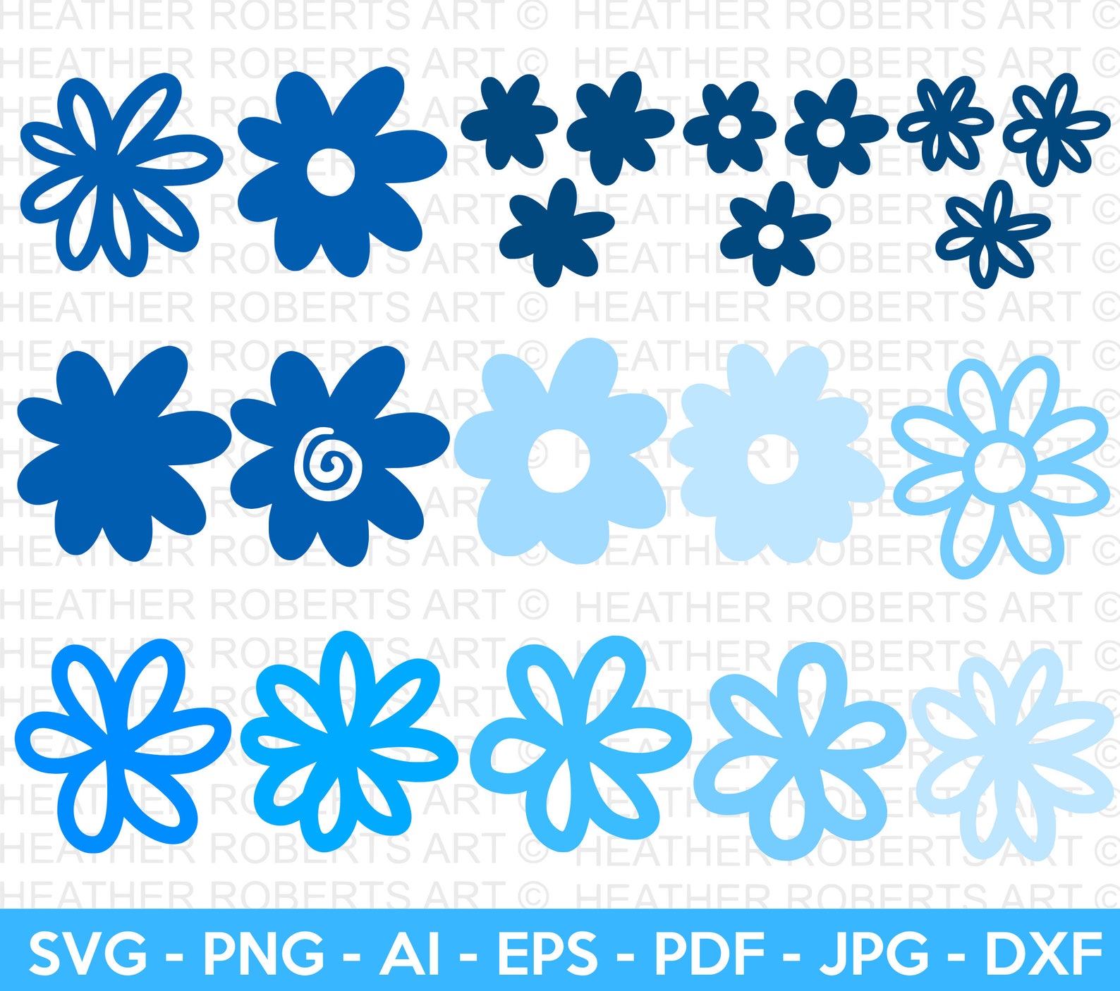Blue Flowers SVG Bundle, Flowers Svg, Spring Svg, Floral SVG, Flowers ...