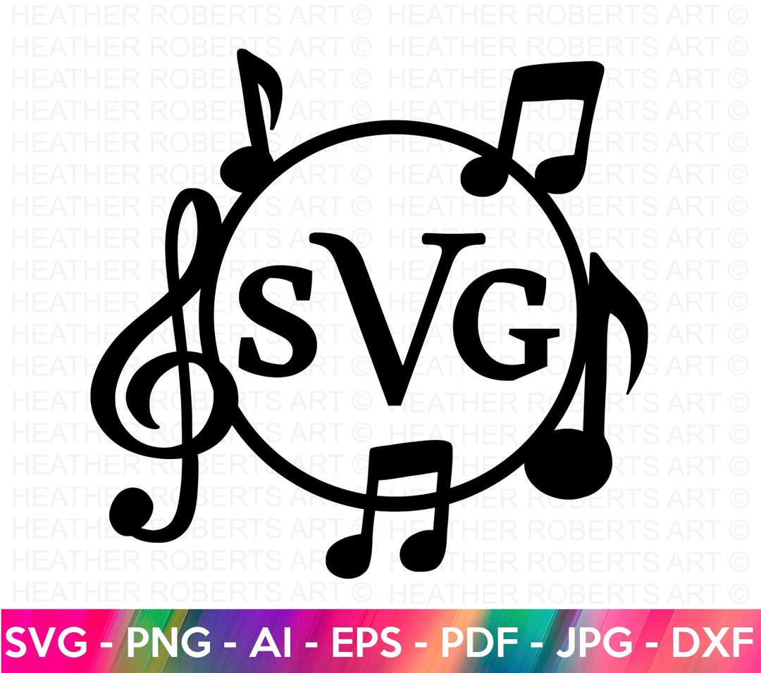 Music Monogram SVG Frame: Music Notes Cut File - Etsy