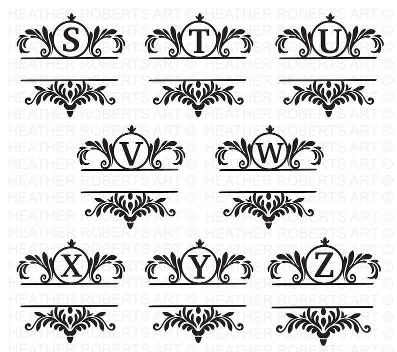Split Fancy Monogram Alphabet SVG, PNG, Split Monogram Frame Alphabet ...