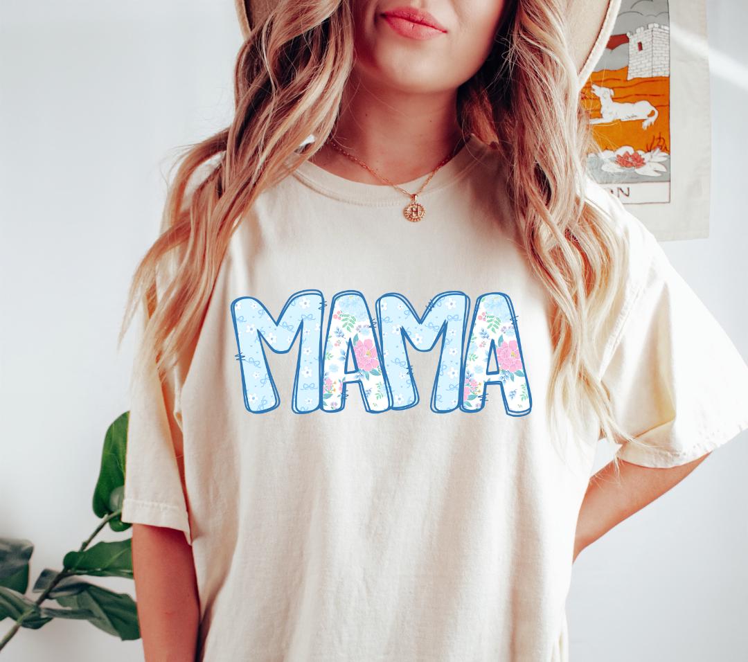 Mama Png, Blue Floral, Stripes, Hand Lettered, Mothers Day, Digital ...