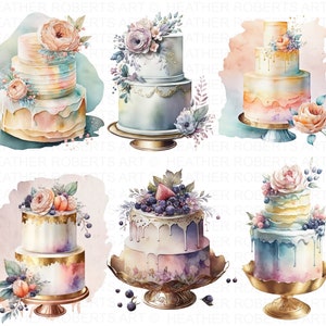 Watercolor Wedding Cakes Clipart, Cake Clip Art, Wedding Cake PNG ...