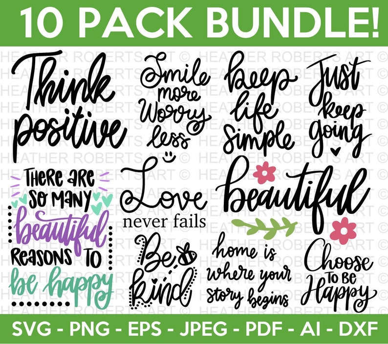 Positive Quotes SVG Bundle Hand-lettered Quotes Svg Happy - Etsy