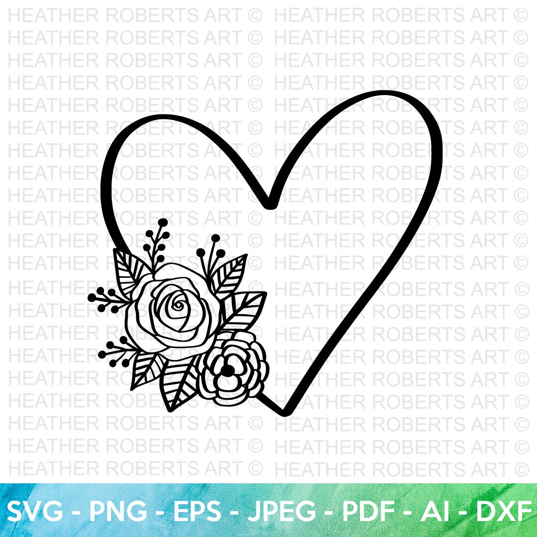 Rose Heart Svg Floral Heart Svg Heart Frame Svg Heart Svg - Etsy
