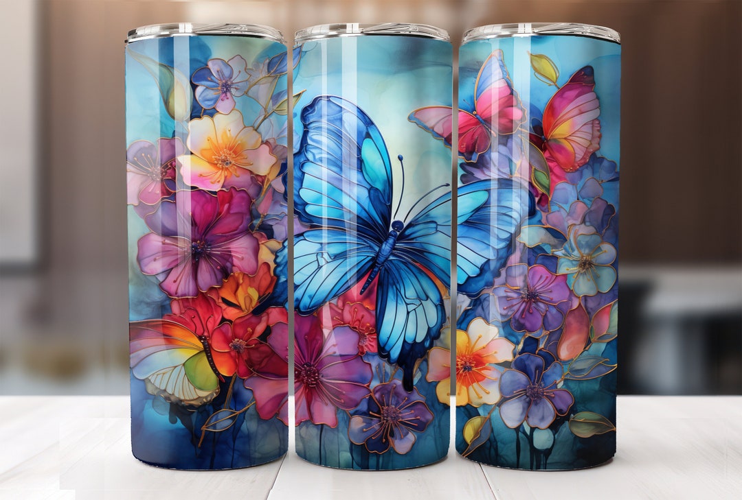 20 Oz Alcohol Ink Butterfly Tumbler Wrap, Butterfly Tumbler Wrap ...