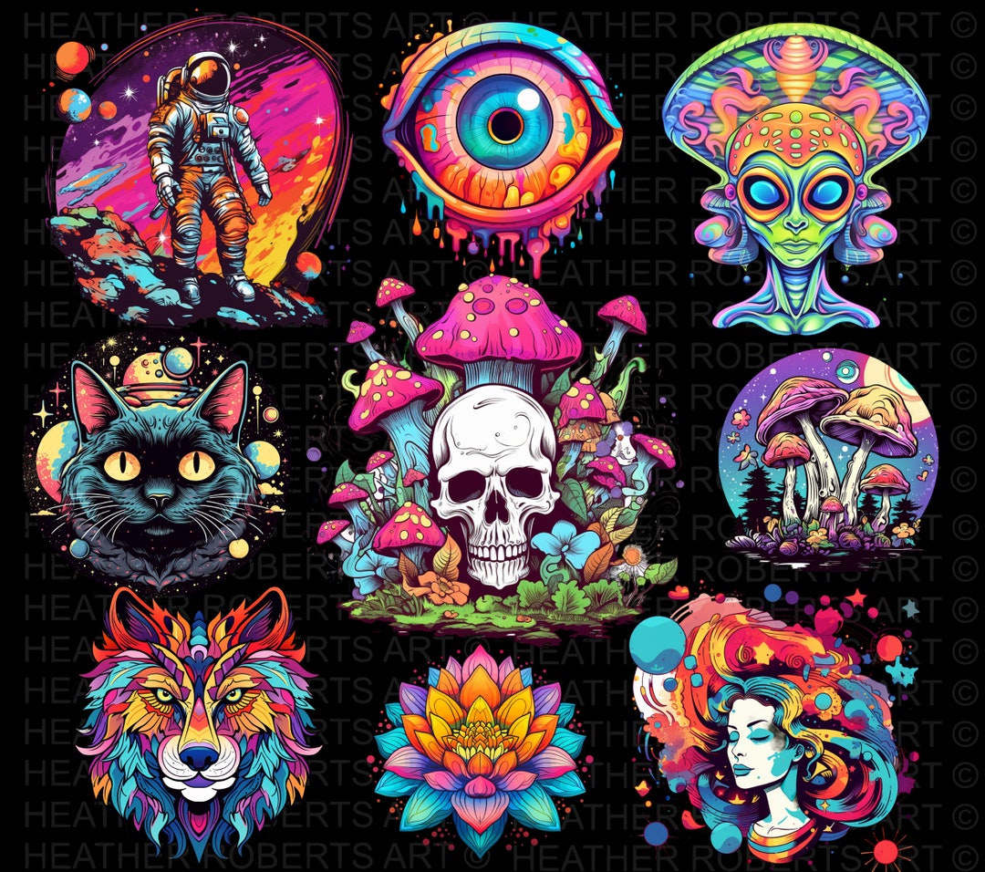 Psychedelic Mushroom PNG Bundle: Colorful Trippy Art (digital Download ...