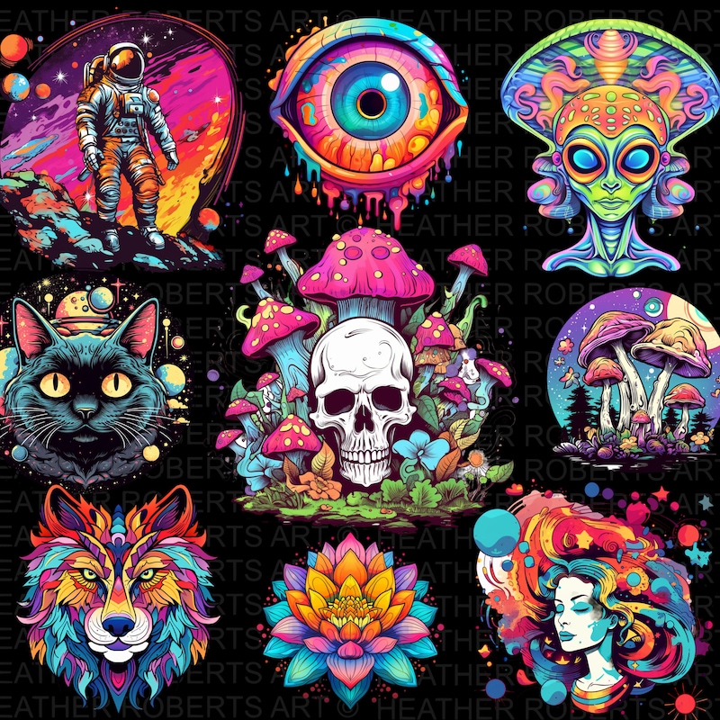 Mushroom Print Colorful - Etsy