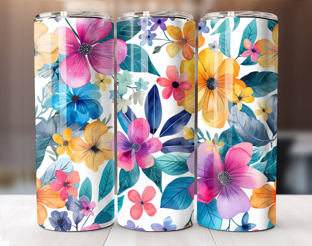 Floral Tumbler Wrap: Spring Flowers PNG, 20oz Skinny Tumbler (digital ...