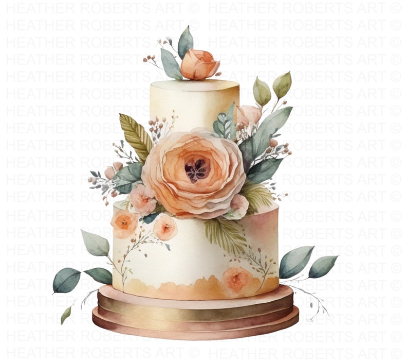Watercolor Wedding Cakes Clipart Cake Clip Art Wedding Cake - Etsy