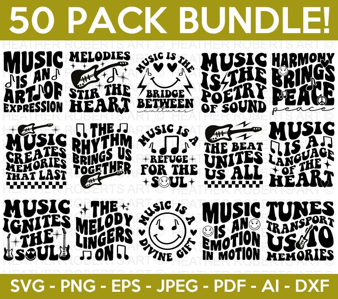 Retro Music SVG Bundle: 50 Designs for Cricut, Silhouette (digital ...