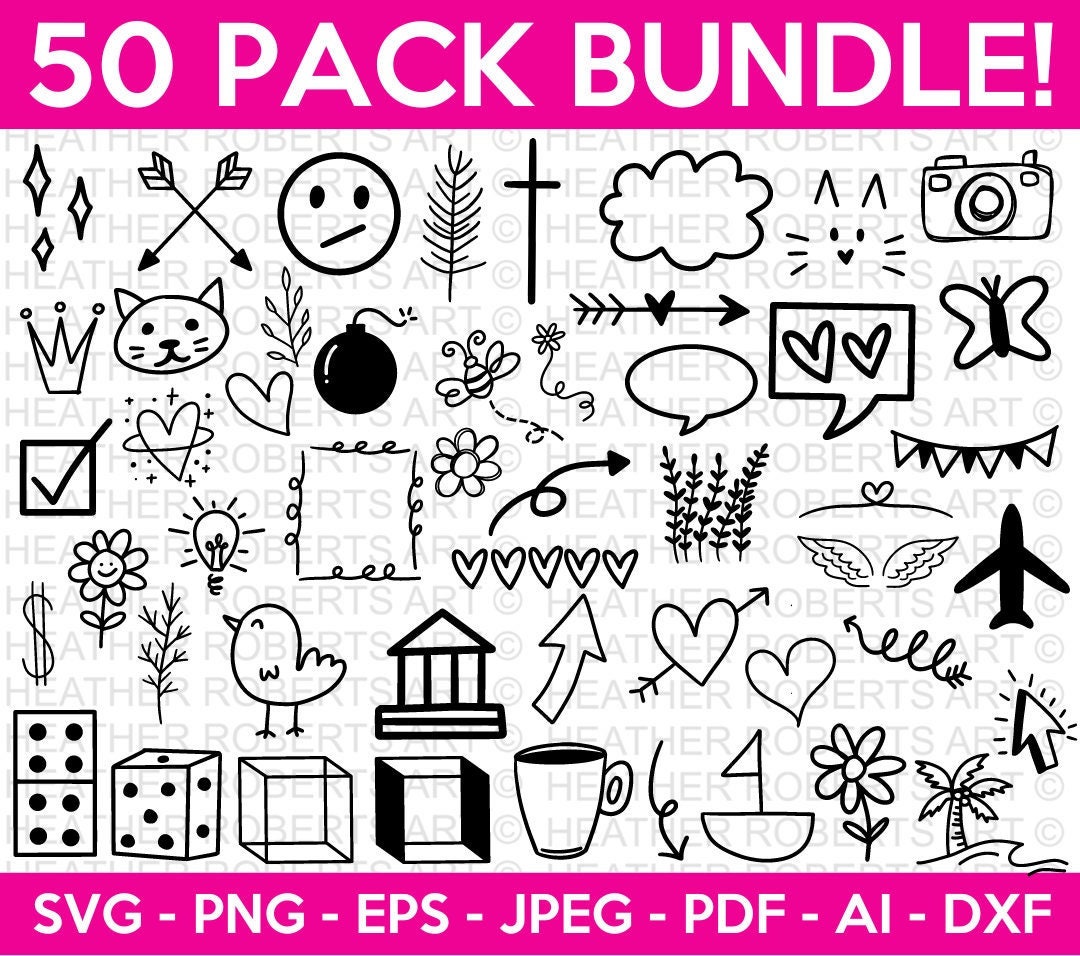 Doodle SVG Bundle, Heart SVG, Emoji Svg, Camera Svg, Flowers Svg, Hand ...