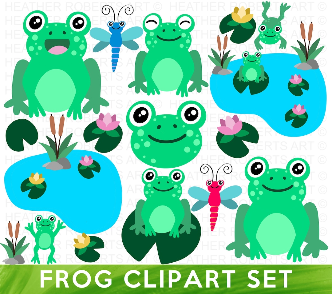 Frog Clipart Set, Frog PNG, Cute Frog PNG, Frog Theme Characters, Set ...