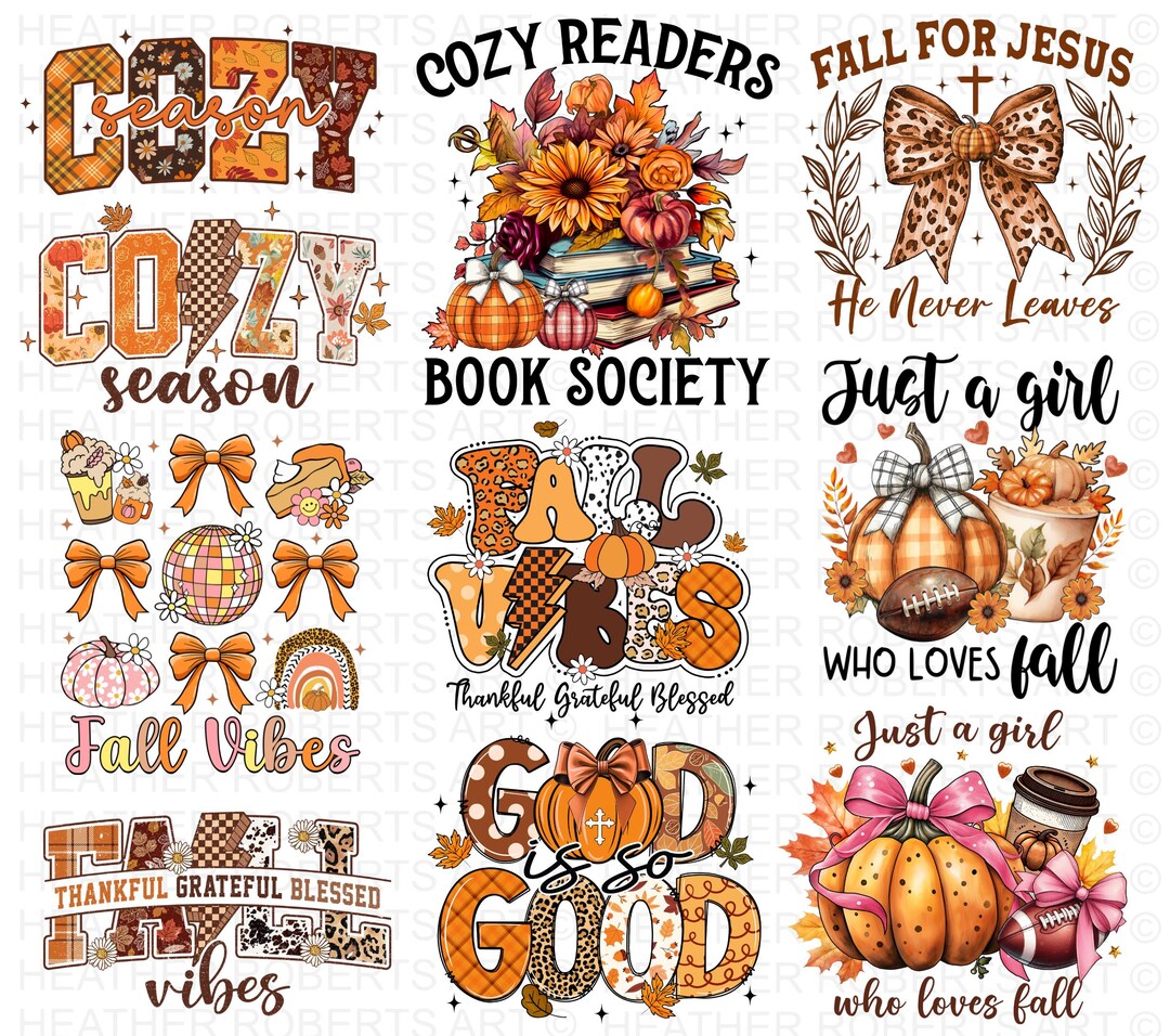 Bundle PNG sublimation d'automne : motifs de la saison des citrouilles ...