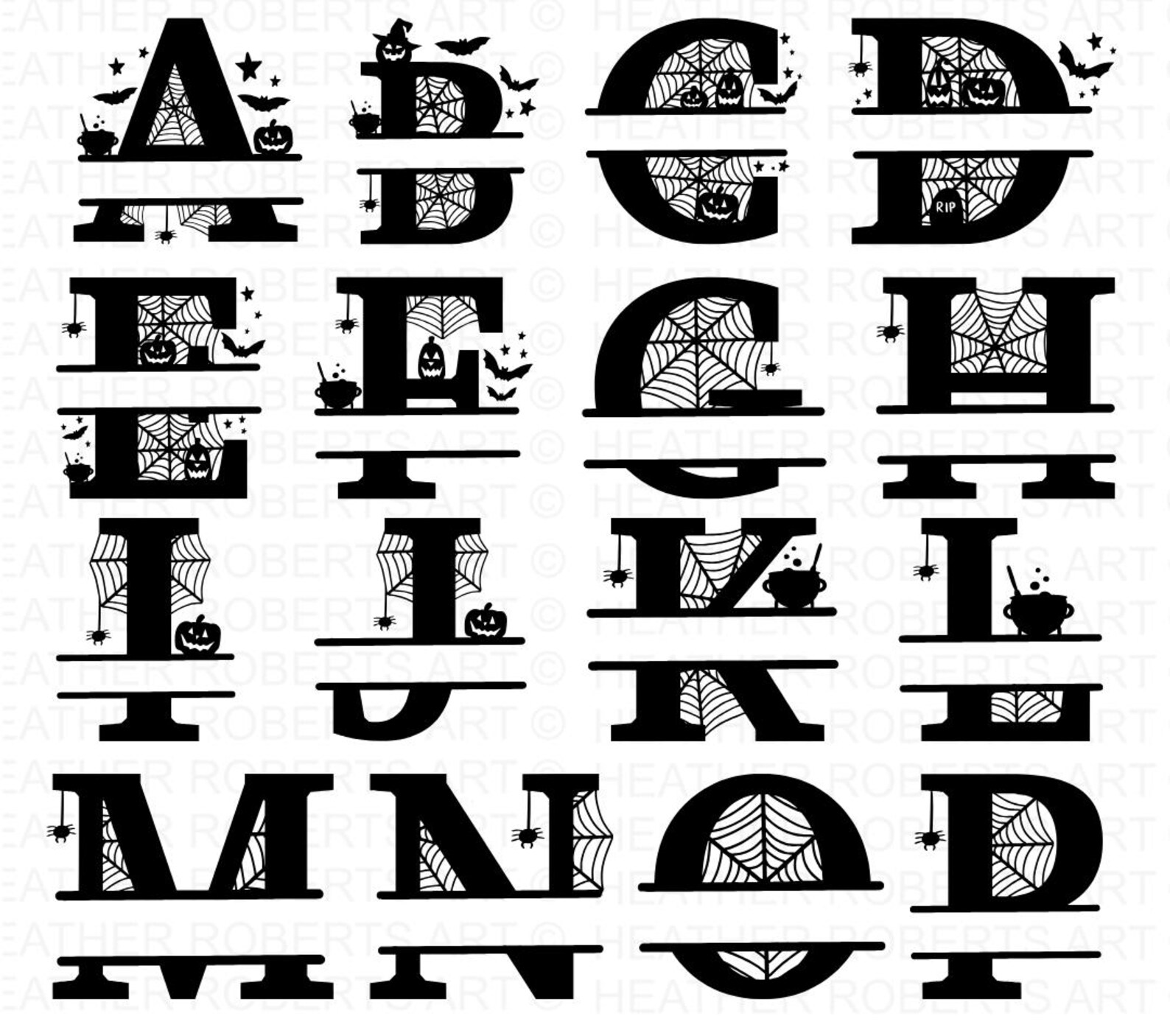 Halloween Monogram SVG Bundle: Split Alphabet Letters (cut Files) - Etsy