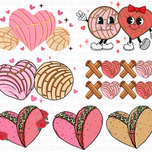 Concha Valentine Clipart Set: Retro Mexican Pan Dulce Heart PNG ...