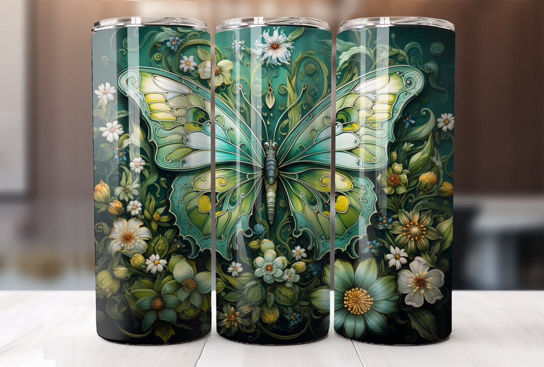 Green Butterfly 20 Oz Tumbler Wrap, Butterfly Tumbler Wrap, Vibrant ...