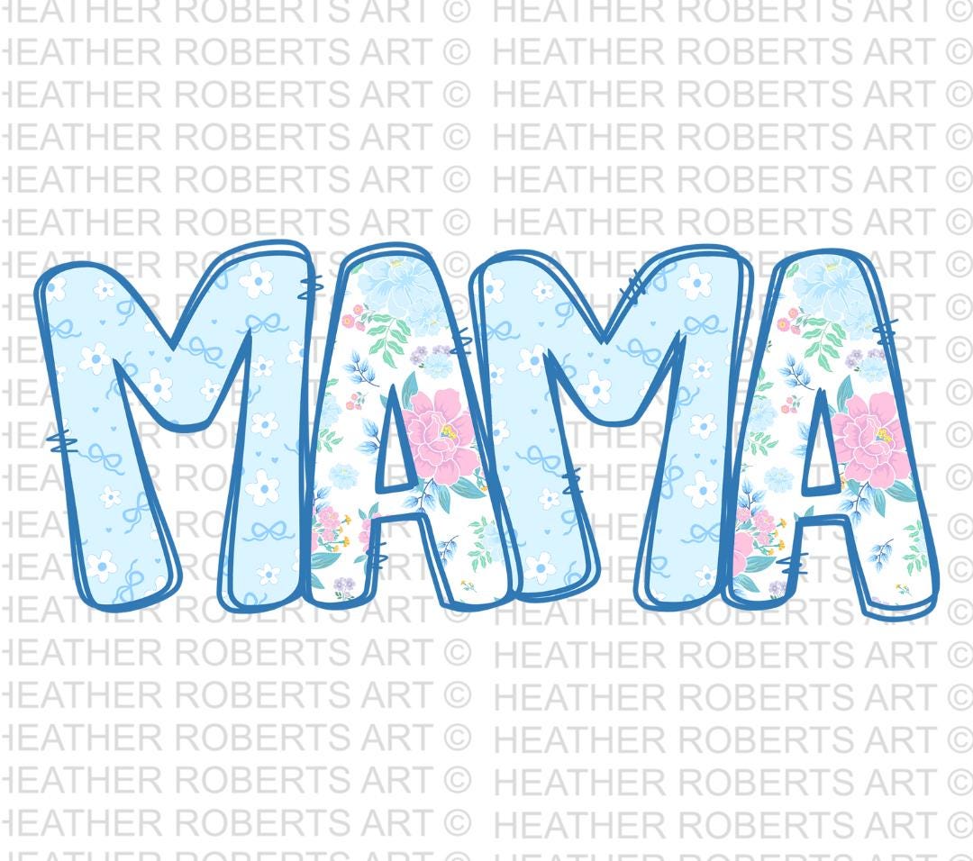 Mama Png, Blue Floral, Stripes, Hand Lettered, Mothers Day, Digital ...