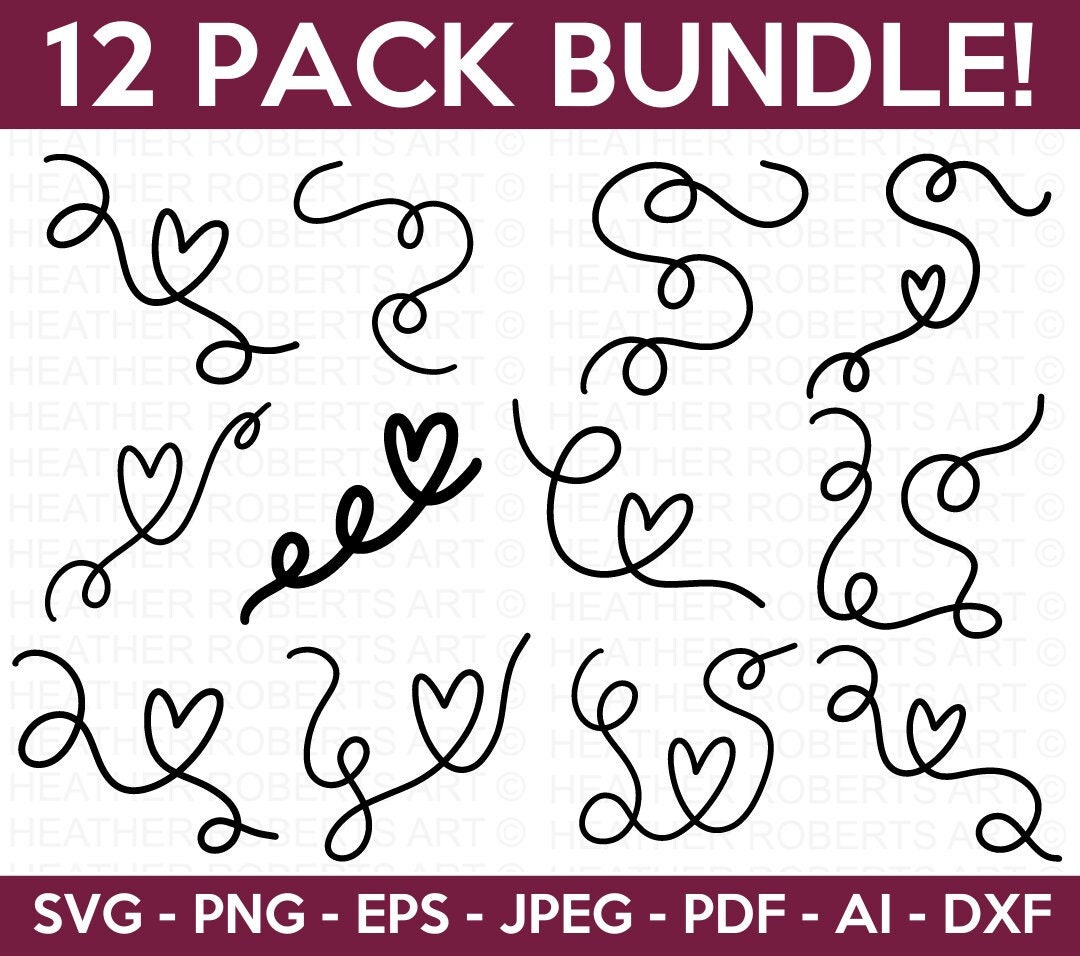 Heart Flourish SVG Bundle, Swoosh Svg, Swashes Svg, Swirl Svg, Squiggle ...