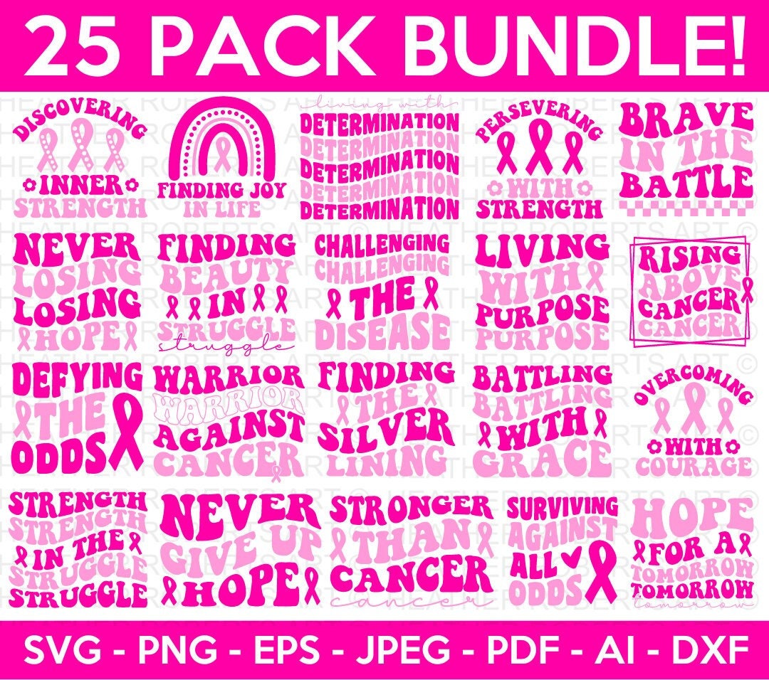 Retro Cancer Awareness SVG Bundle, Cancer SVG, Breast Cancer SVG ...