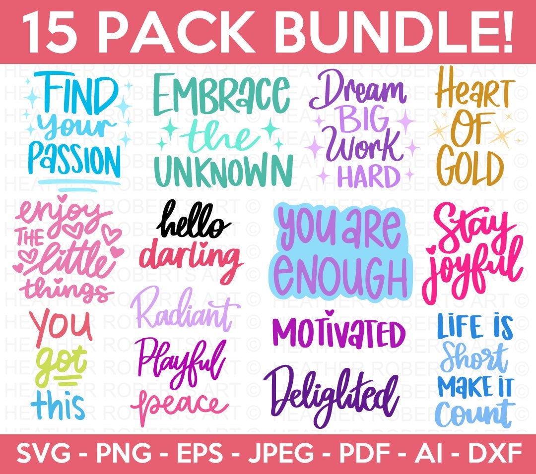 Positive Quotes SVG Bundle: Inspirational Life Affirmations (digital ...