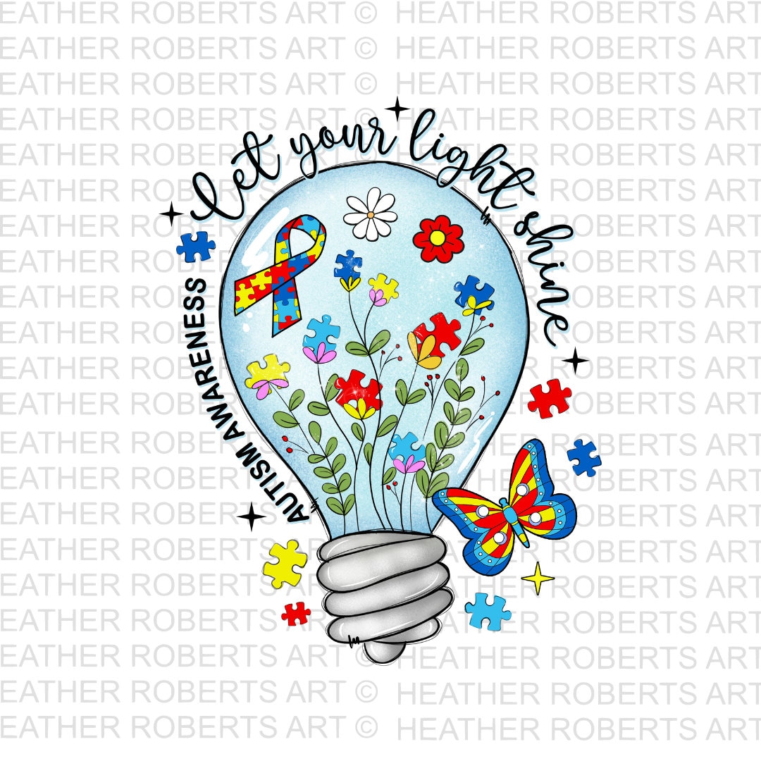 Autism Awareness Lightbulb PNG: Floral Puzzle Ribbon Sublimation ...