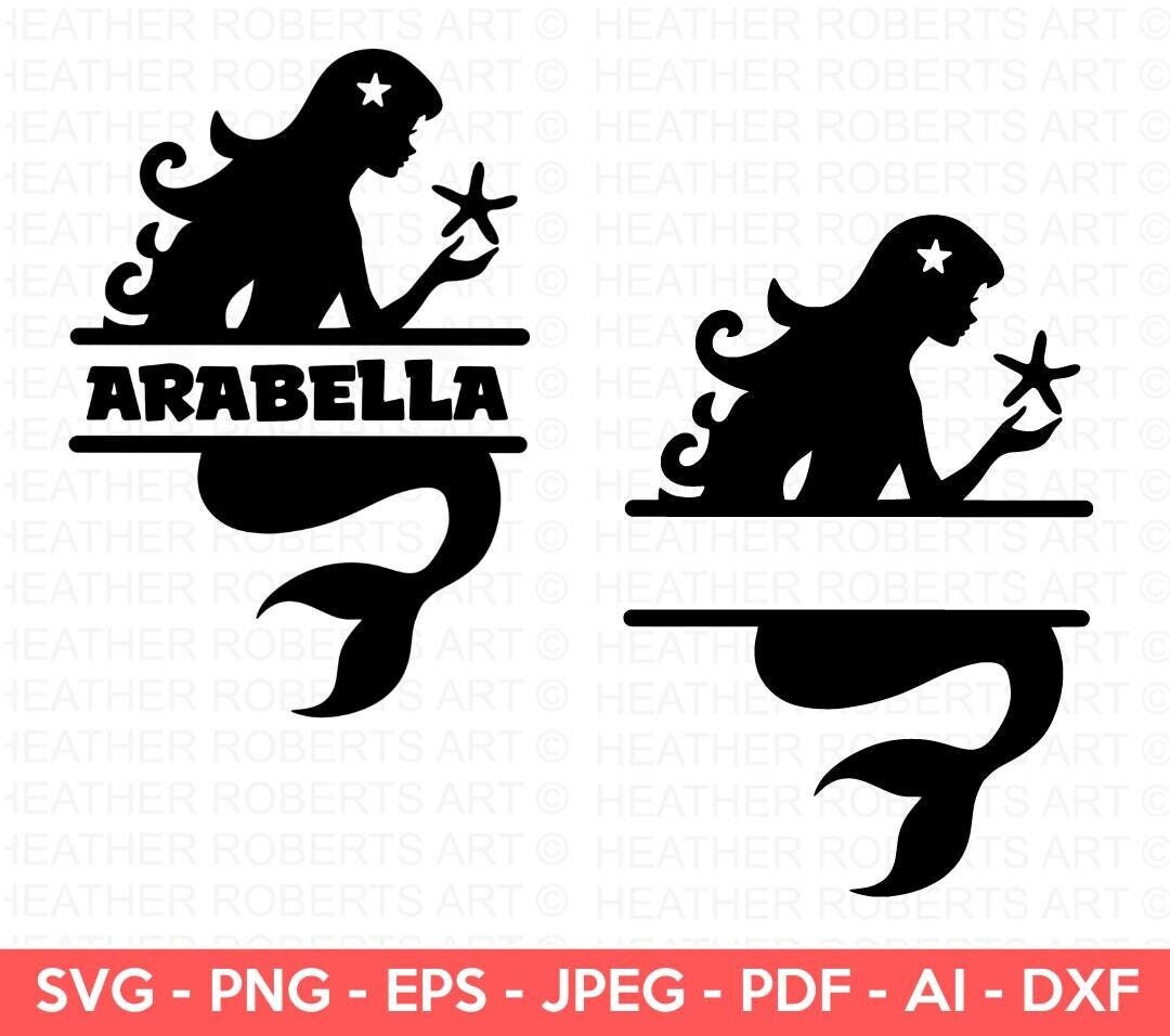 Mermaid Split Monogram Svg, Mermaid SVG, Mermaid Clipart SVG, Cute ...