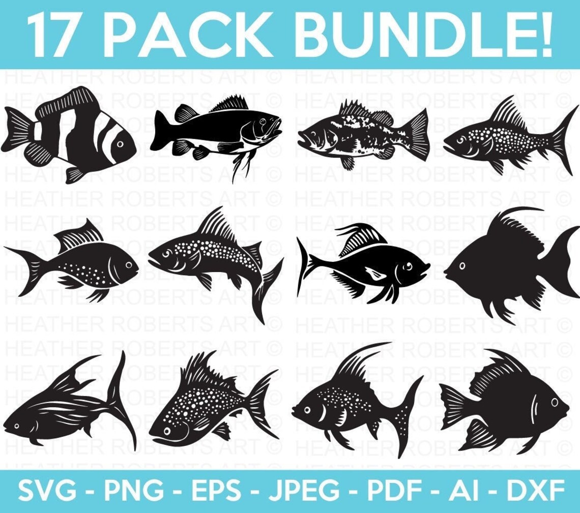 Fish Silhouette Svg Bundle, Fish Doodle SVG Bundle, Fish Svg, Doodle ...