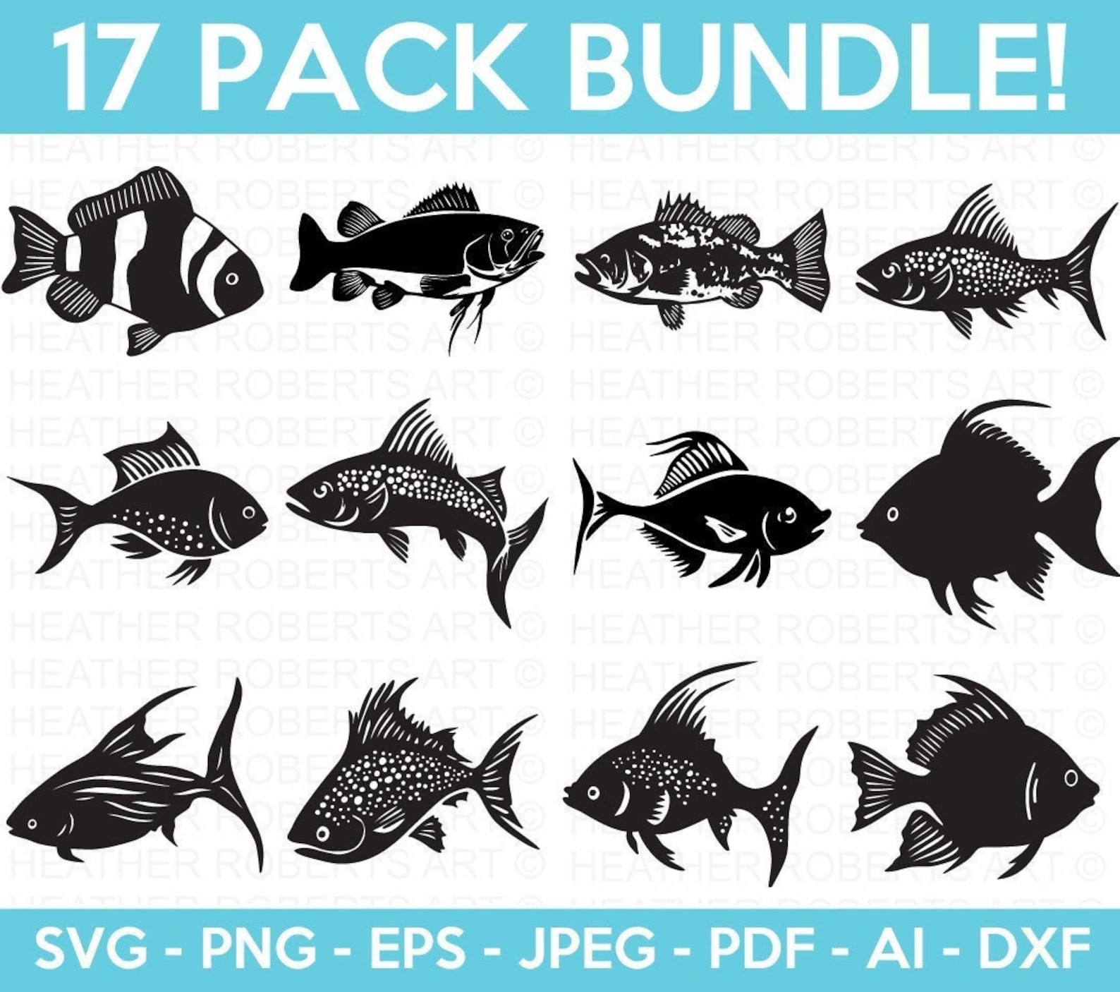 Fish Silhouette Svg Bundle, Fish Doodle SVG Bundle, Fish Svg, Doodle ...