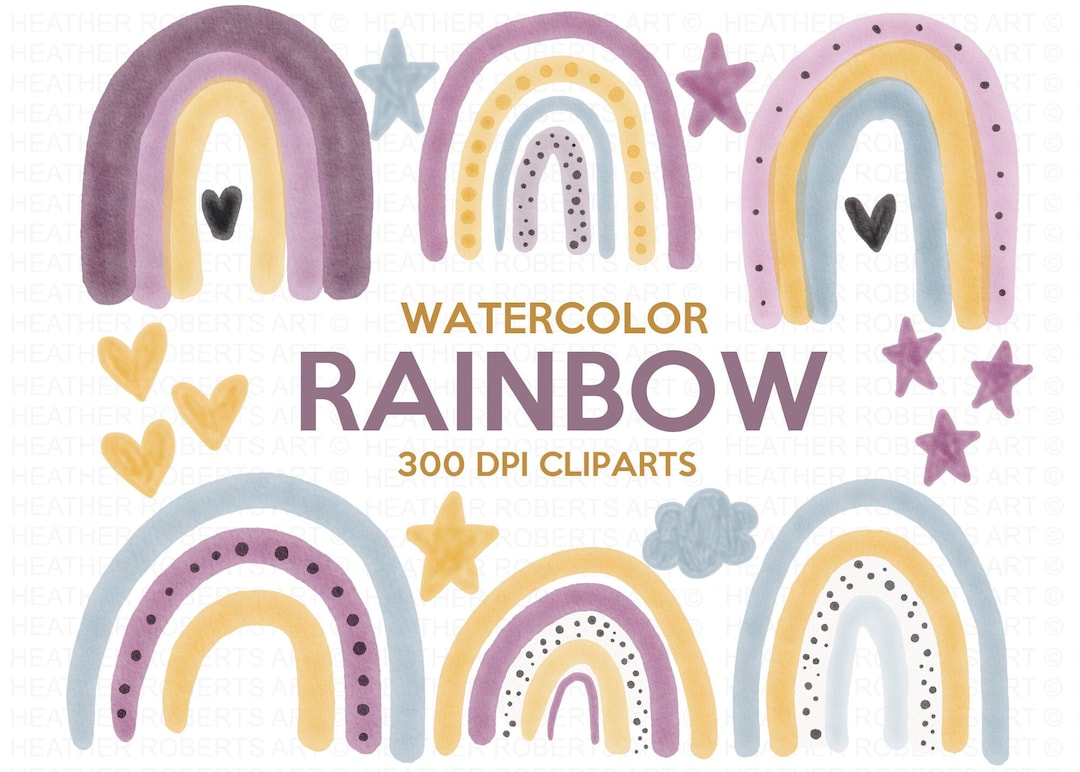 Rainbow Watercolor Clipart Set, Watercolor Rainbow Png, Colorful ...