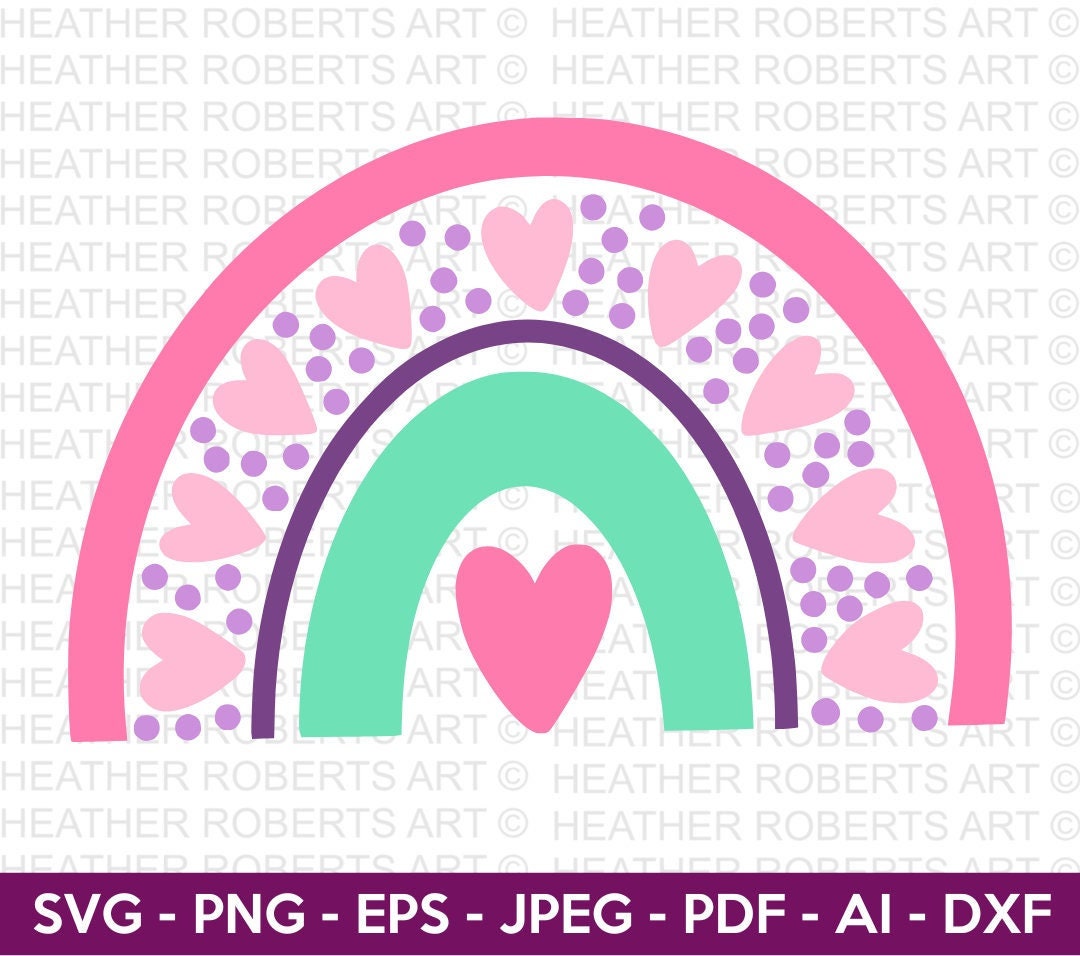 Rainbow SVG, Cute Rainbow Heart SVG, Rainbow Decorations, Hand Drawn ...