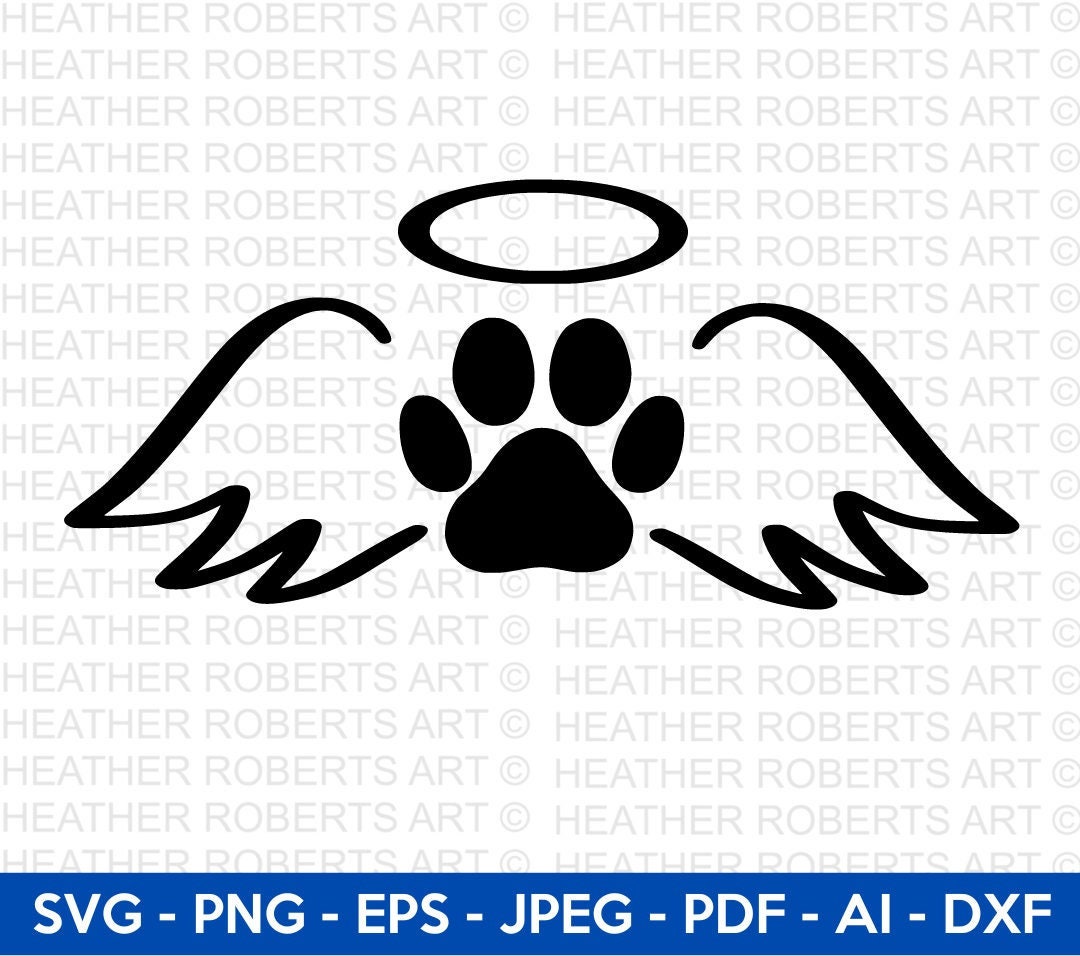 Dog Angel Wings SVG: Paw Print Halo Clipart (digital Files) - Etsy