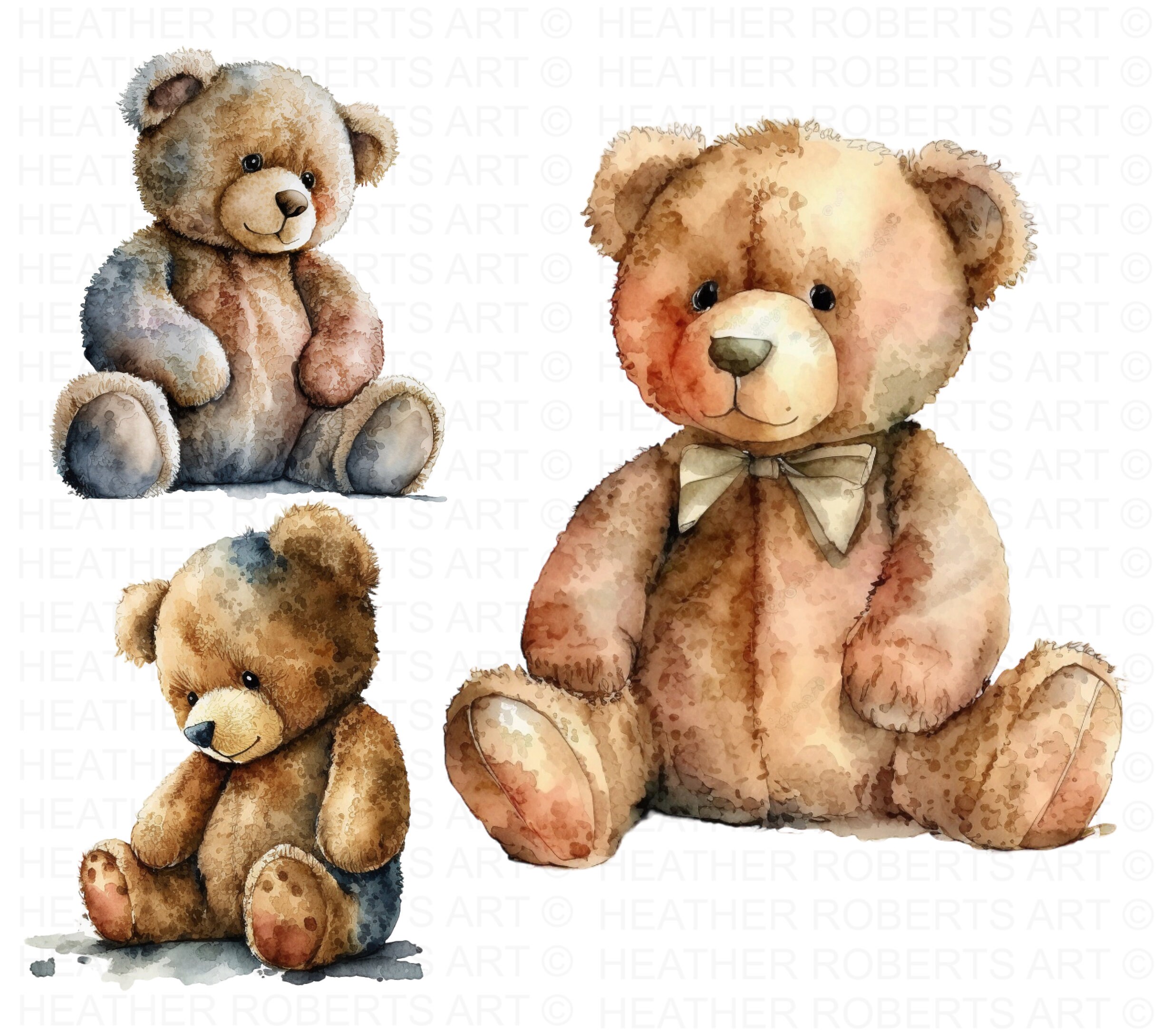 Watercolor Teddy Bear Clipart Teddy Bear Cute Clip Art Card - Etsy UK