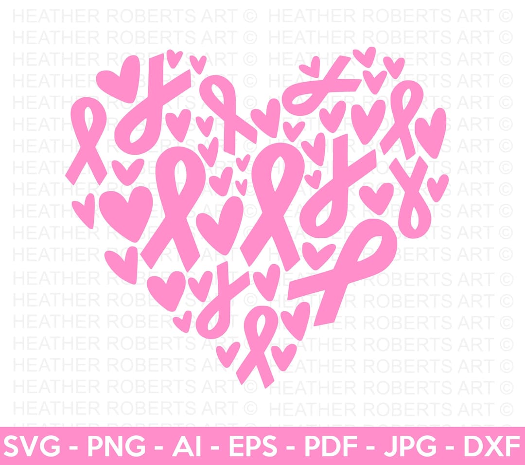 Breast Cancer Awareness Heart SVG: Pink Ribbon Cut File (digital ...